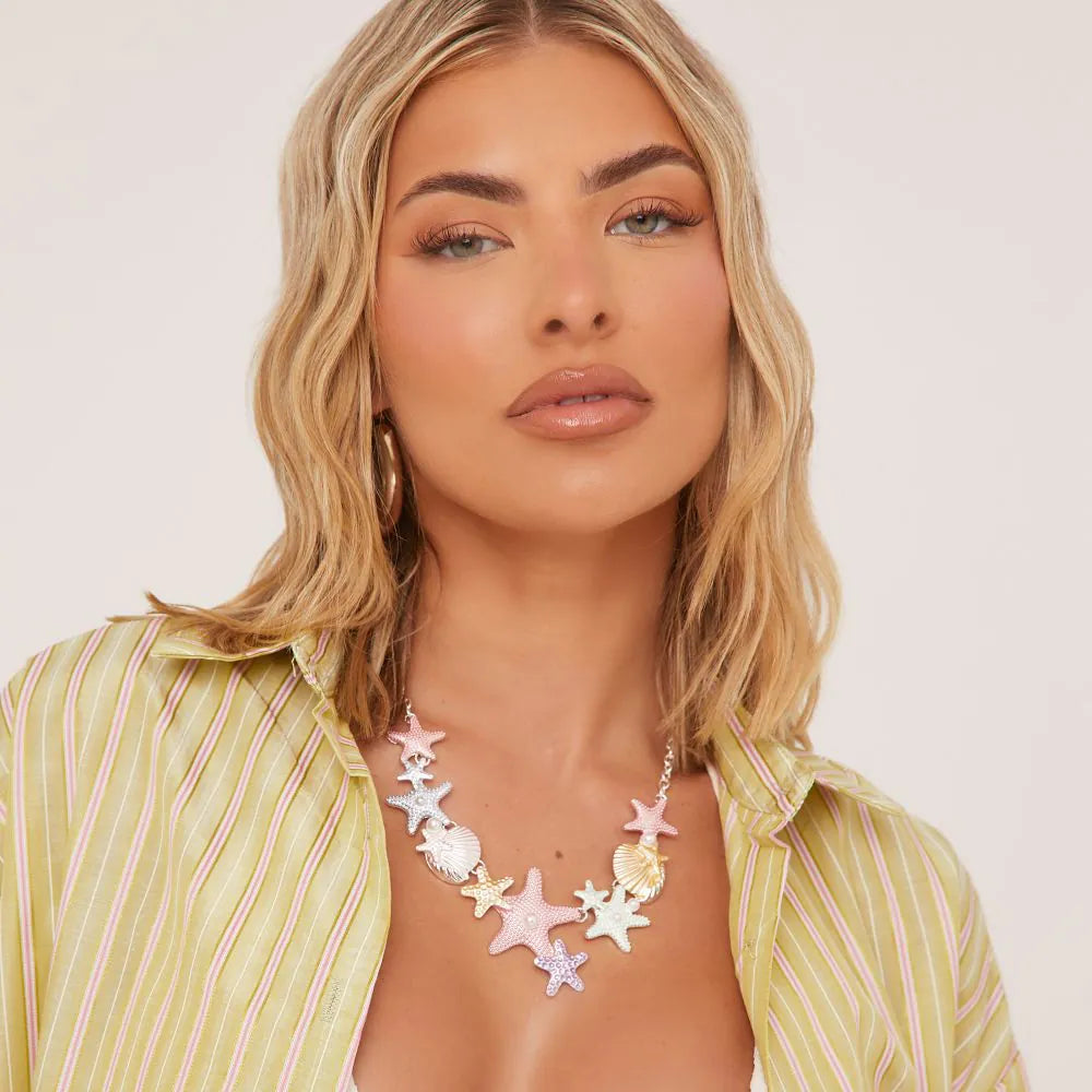 Starfish Shell Detail Necklace In Multi Colour Pastels – Altara